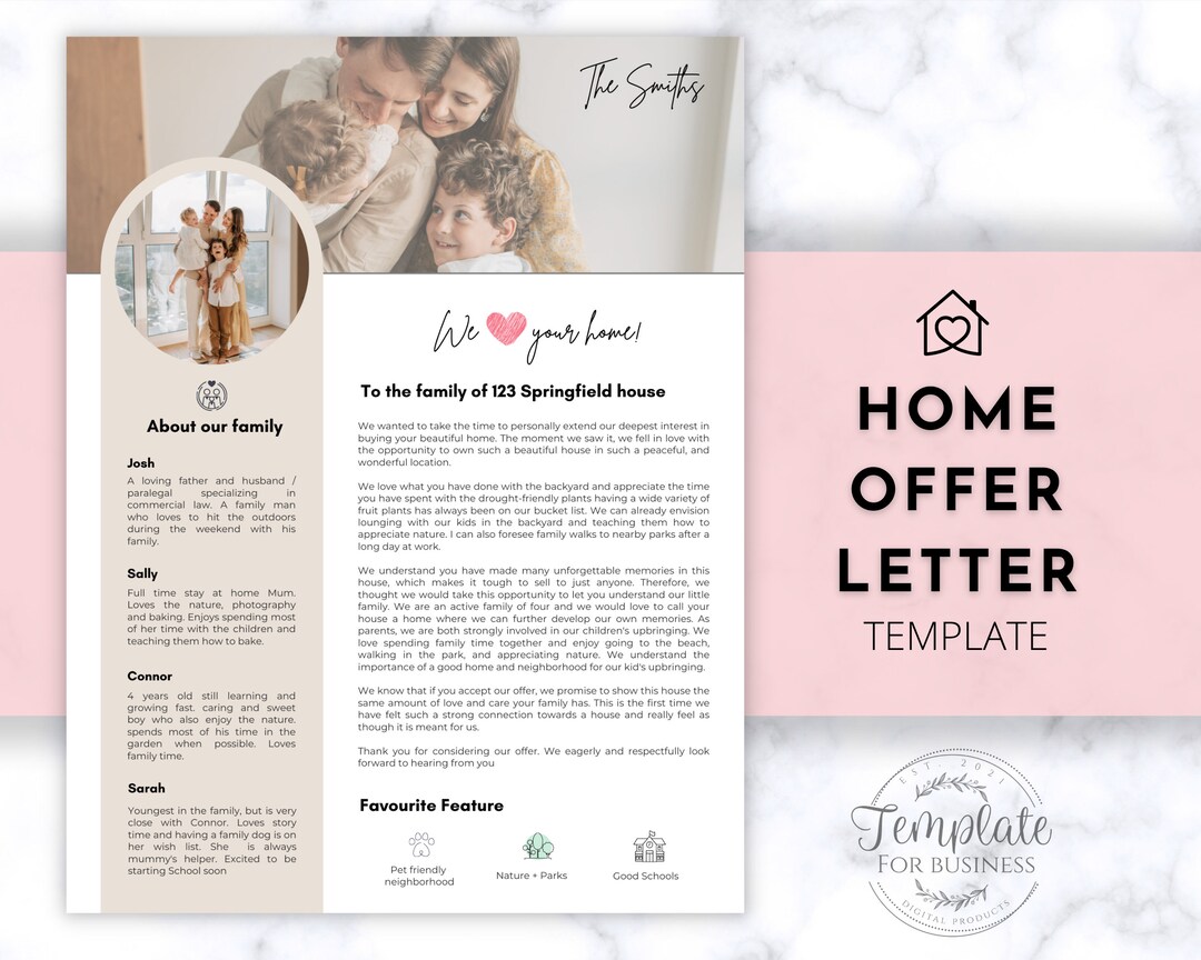 Home Offer Letter Template, Editable Letter to Seller, Printable Home ...