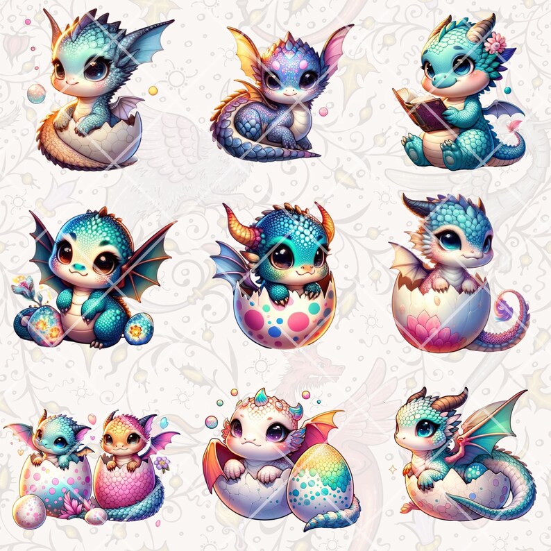 Watercolor Baby Dragon Clipart Bundle, Cute Baby Dragon, Dragon Egg ...