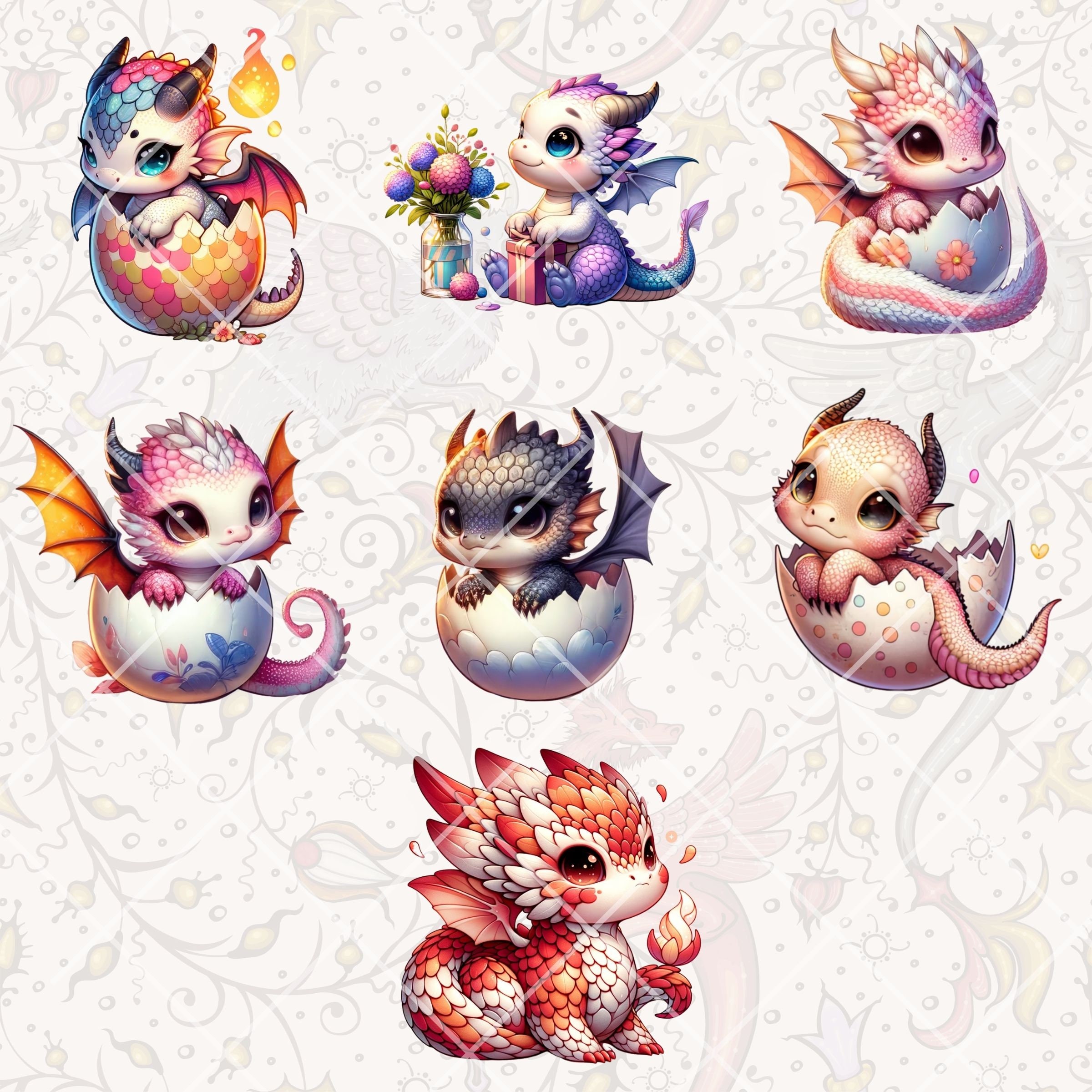 Watercolor Baby Dragon Clipart Bundle, Cute Baby Dragon, Dragon Egg ...