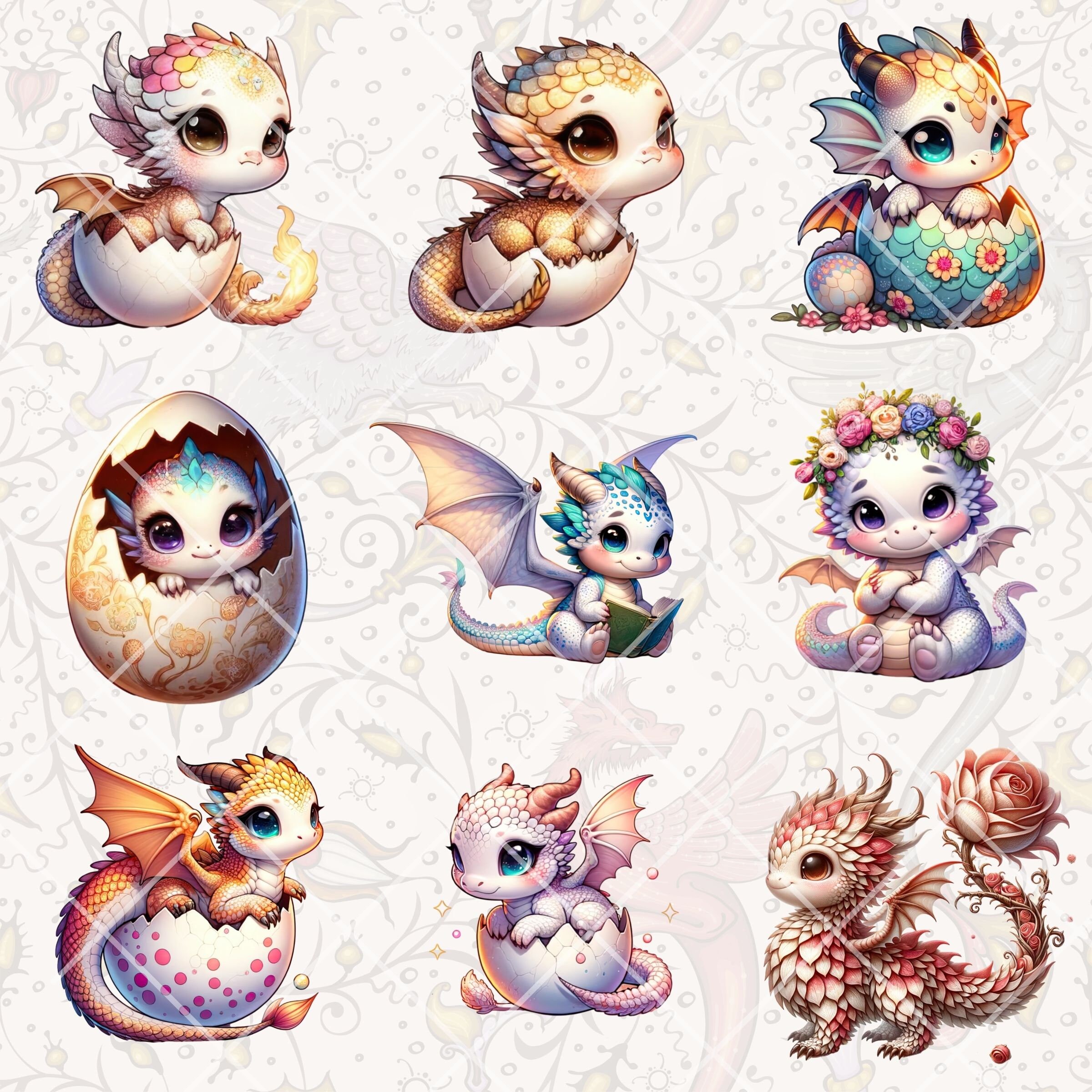 Watercolor Baby Dragon Clipart Bundle, Cute Baby Dragon, Dragon Egg ...