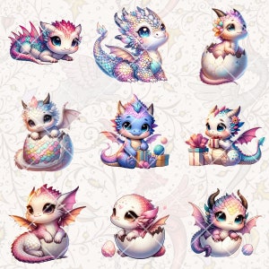 Watercolor Baby Dragon Clipart Bundle, Cute Baby Dragon, Dragon Egg ...