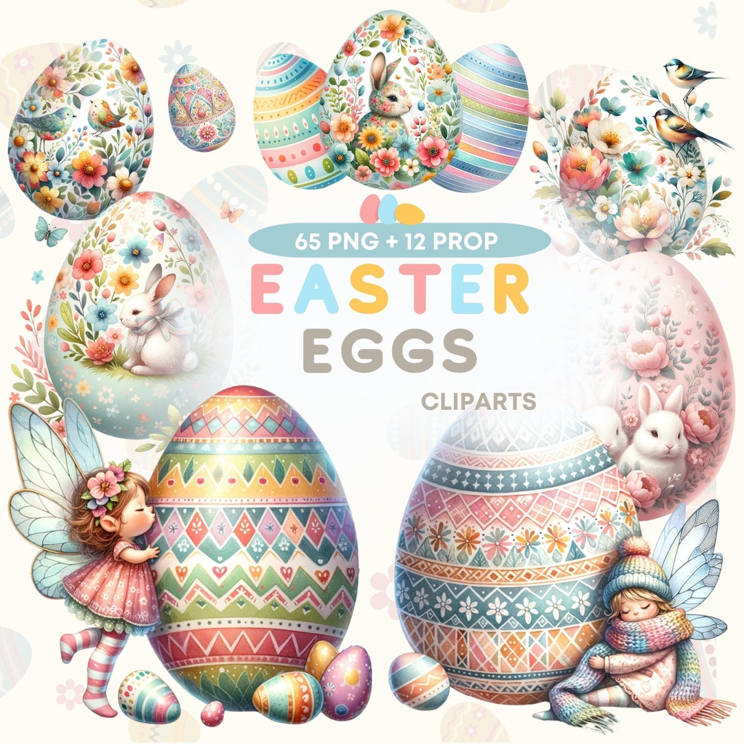 Watercolor Easter Egg Clipart: Bunny Illustrations (commercial Use ...