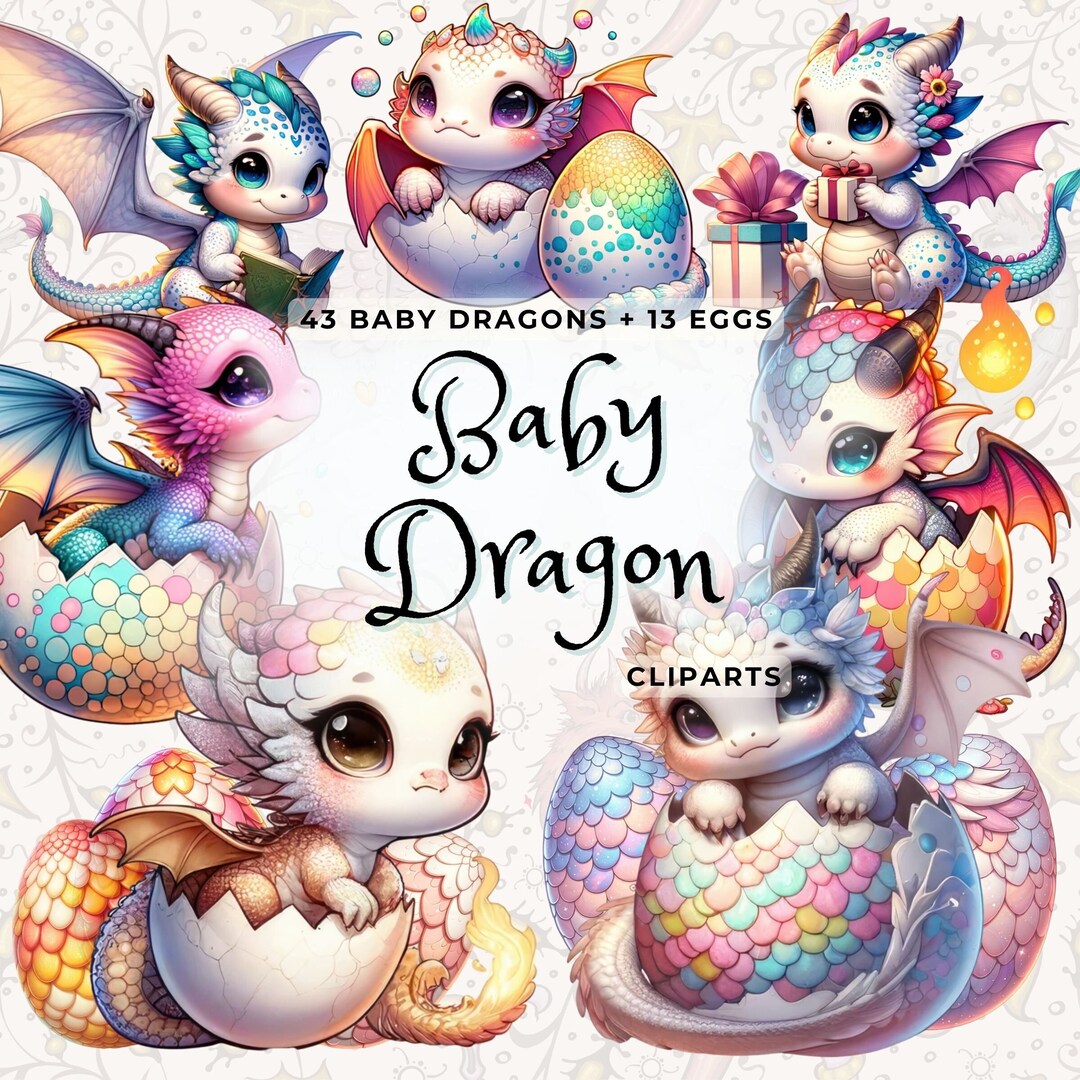 Watercolor Baby Dragon Clipart Bundle, Cute Baby Dragon, Dragon Egg ...