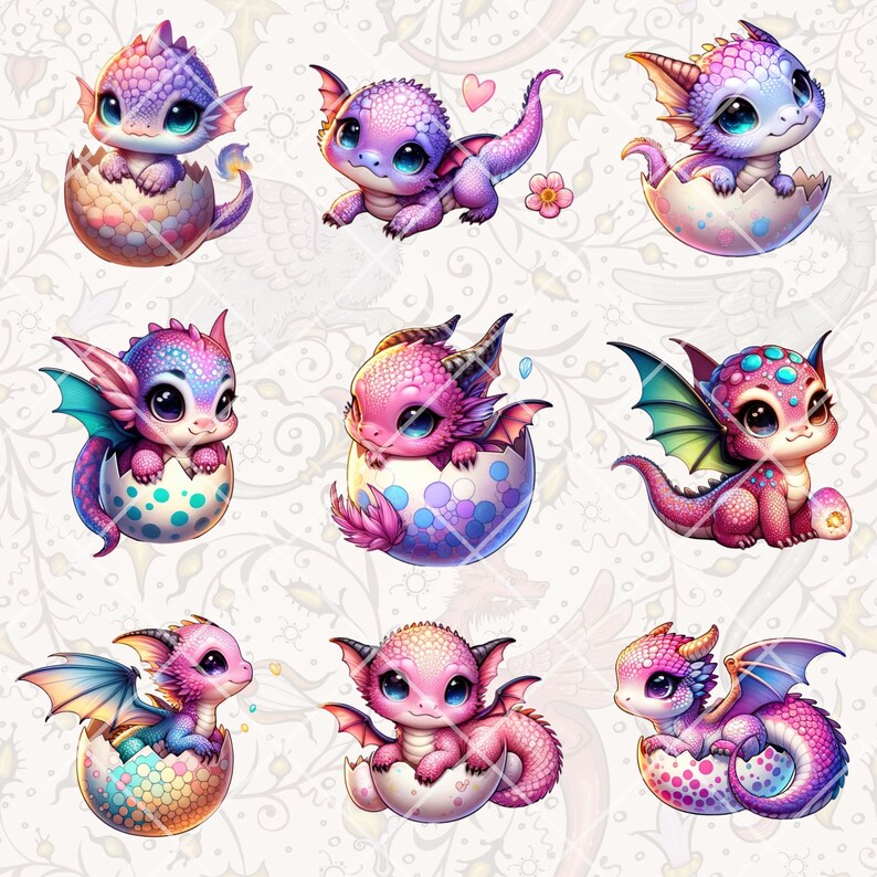 Watercolor Baby Dragon Clipart Bundle, Cute Baby Dragon, Dragon Egg ...