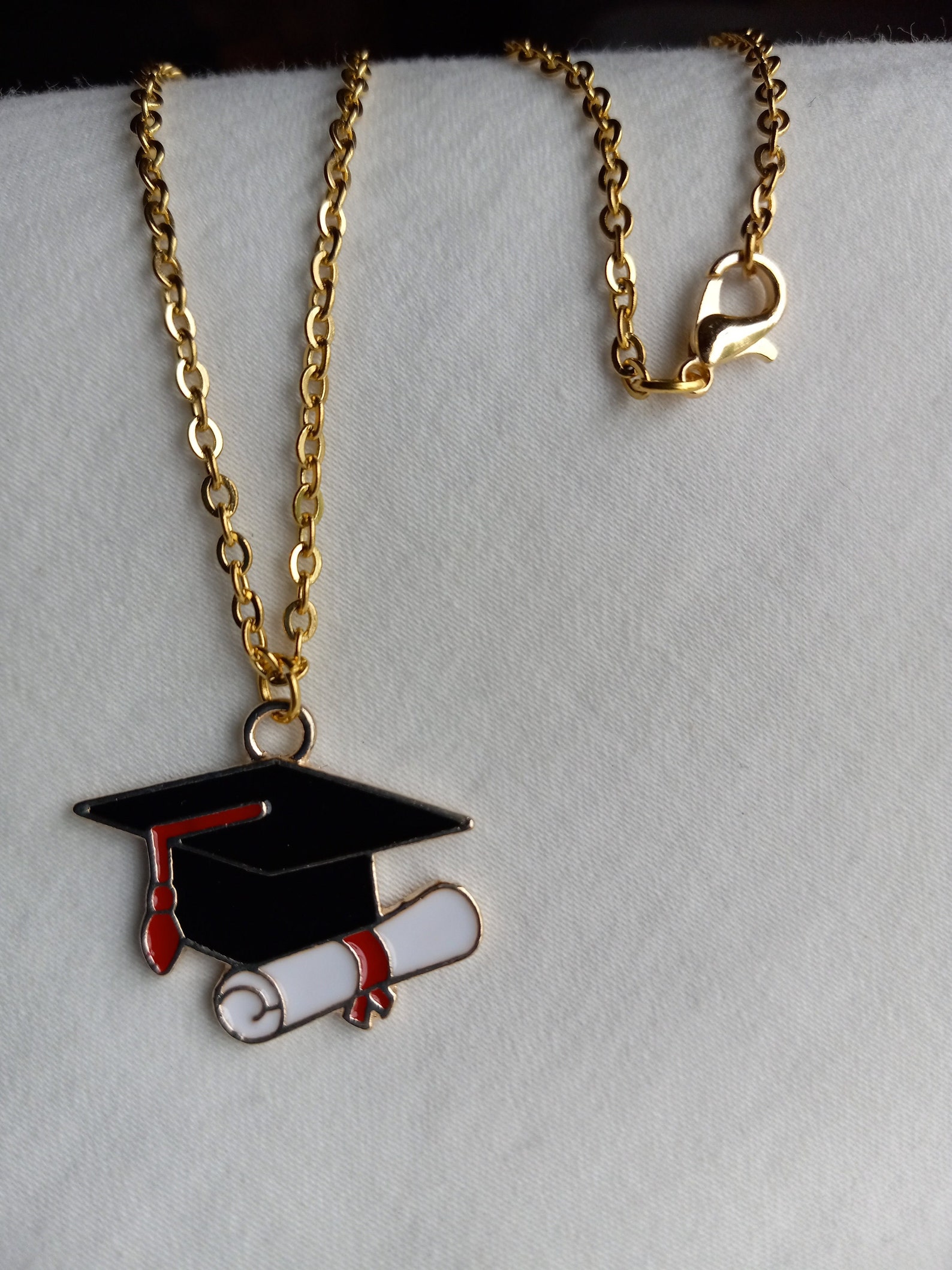 Graduation Pendant/graduation Necklace/black Cap/red Tassel/white ...