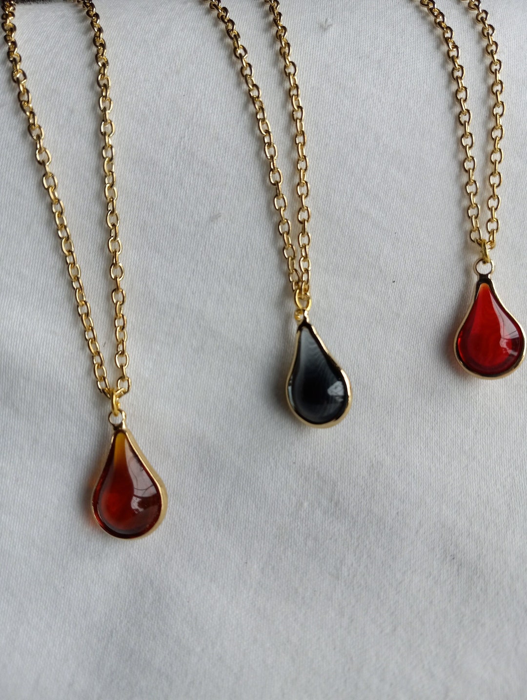 Tear Drop Pendant/tear Drop Necklace/red Glass Tear Drop/black Glass ...