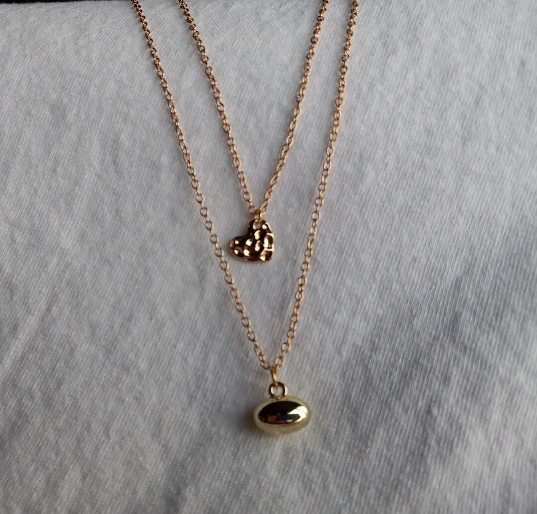 Duo Heart and Oval Pendant/duo Heart and Oval Necklace/gold Plated Duo ...