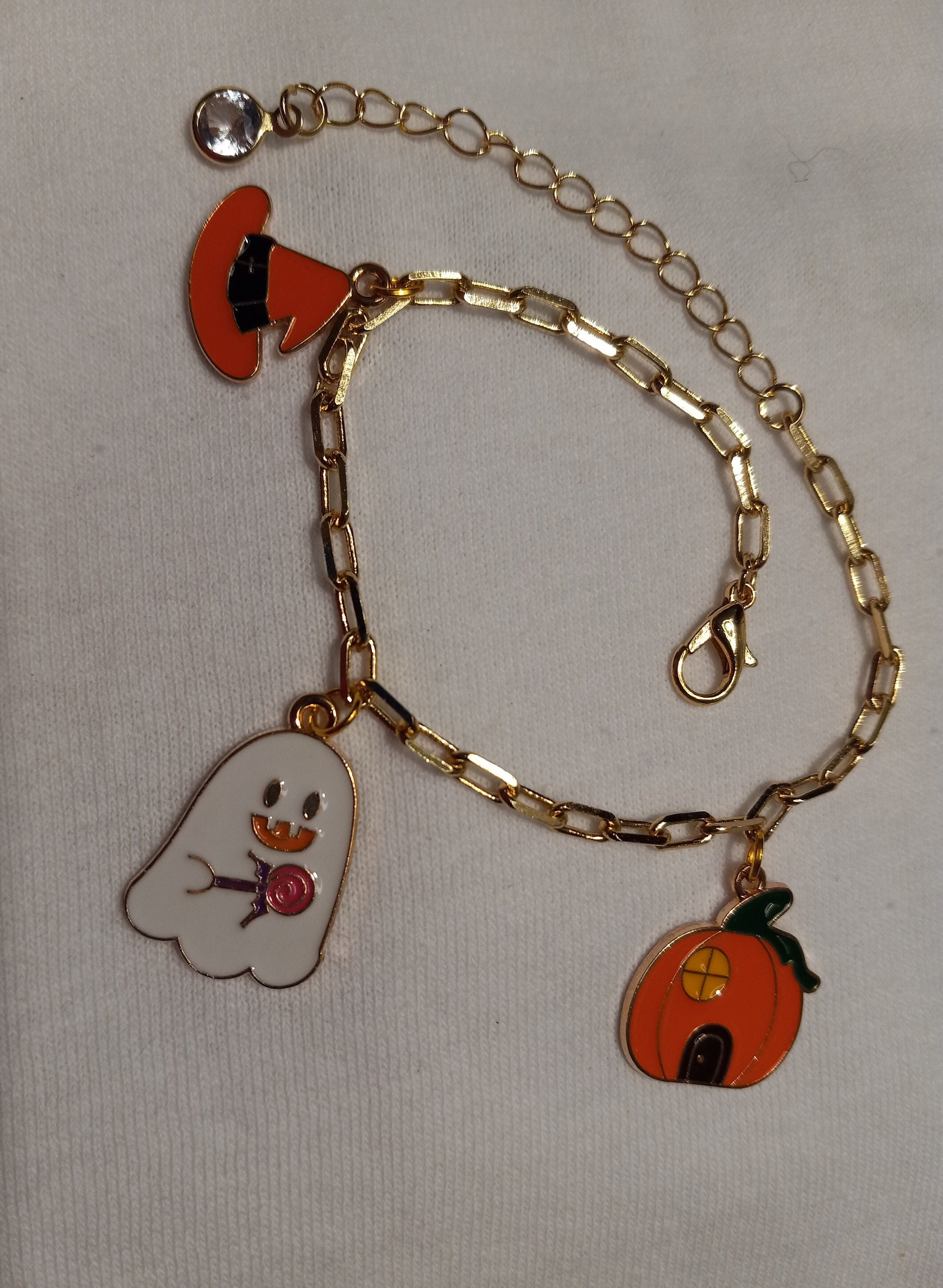 Halloween Ghost Charm Bracelet/orange Witch Hat/white Smiling - Etsy