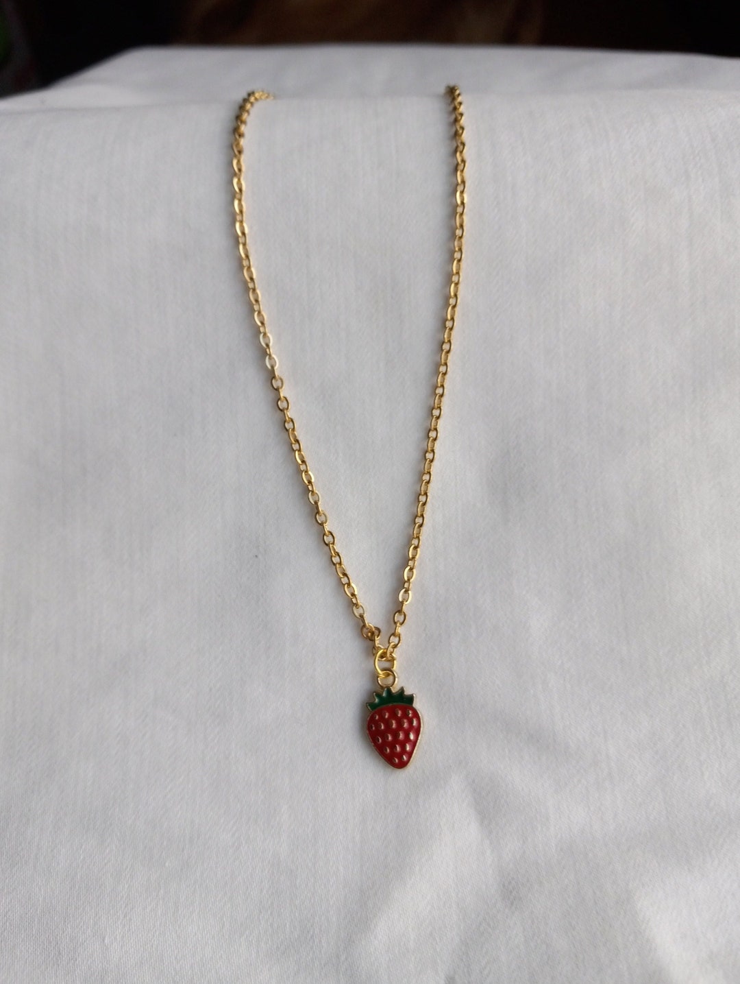 Strawberry Necklace/gold Plated Dainty Strawberry Charm/fun to Wear/fun ...