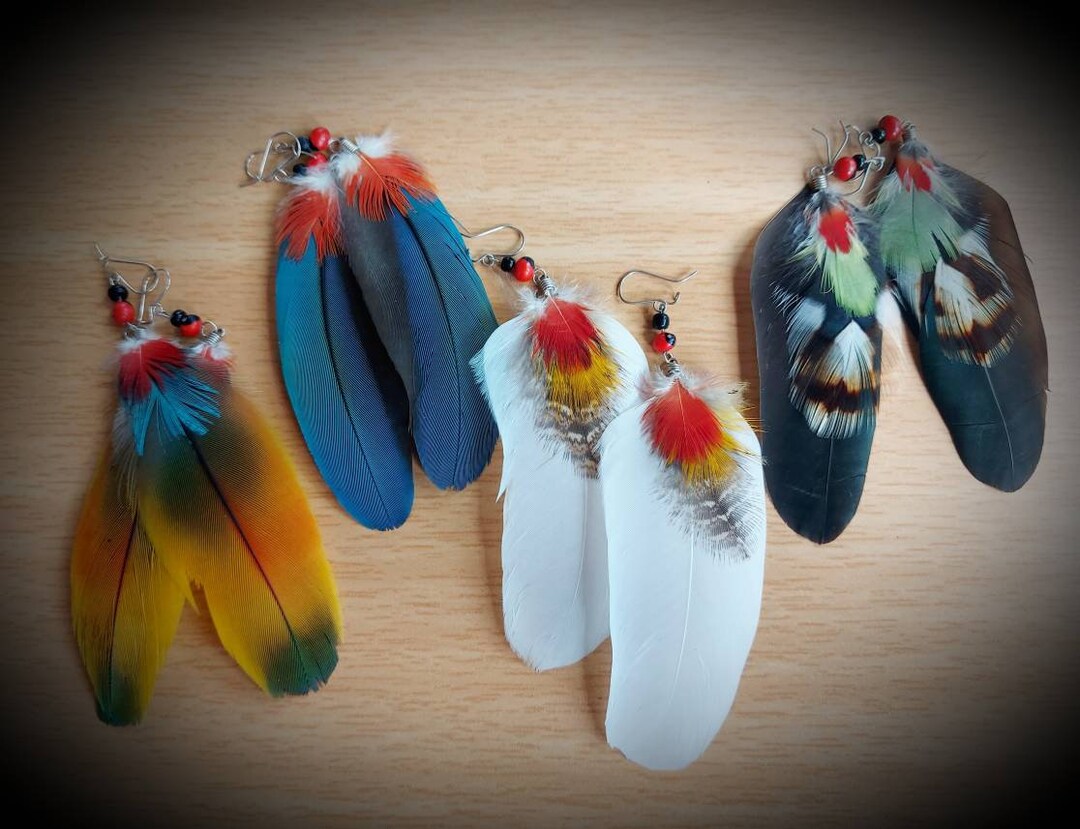 Beautifull Tribal Feather Parrot Guacamayo Earrings Jungle Look With ...