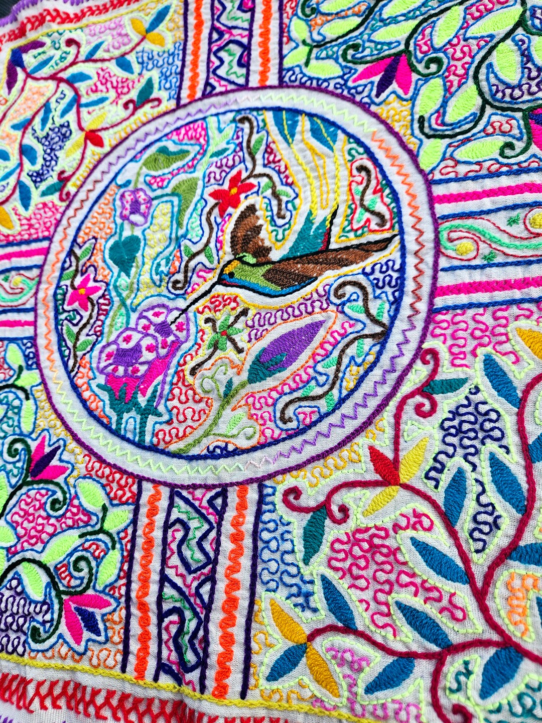 Hummingbirds in Blossiming Flowers Tapistry Shipibo Art Handstitched ...