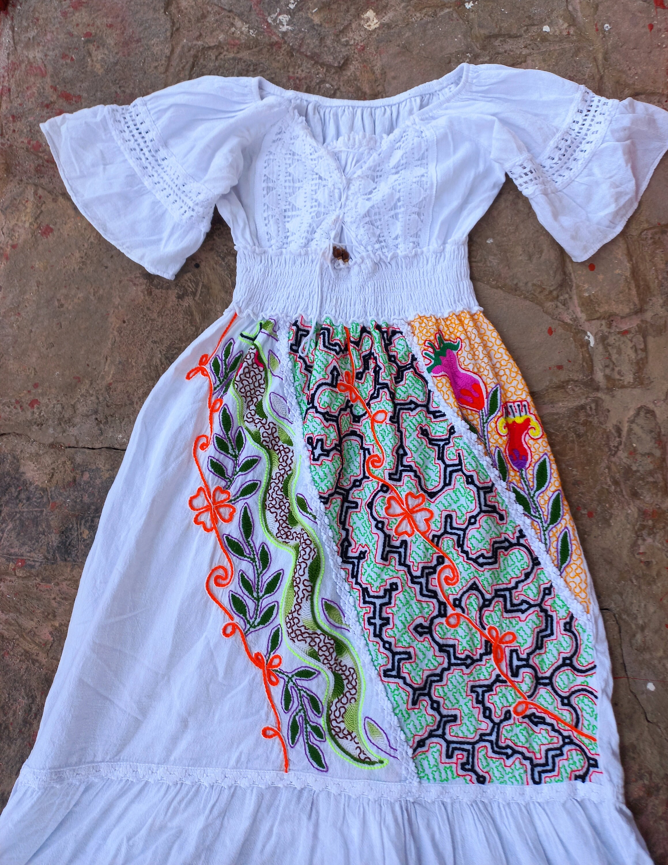 Large Shipibo Jungle Vines Ceremonial Embroidered Shirt w Andean Llama ...