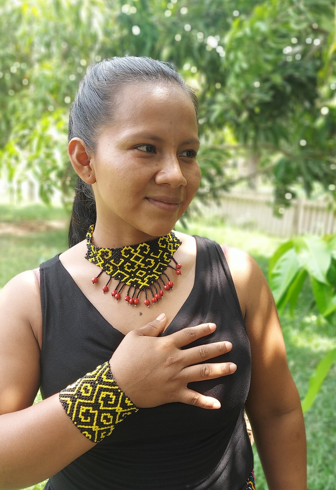 Yellow Black Tribal Shipibo Icaros Beads Jewellery Necklace | Etsy