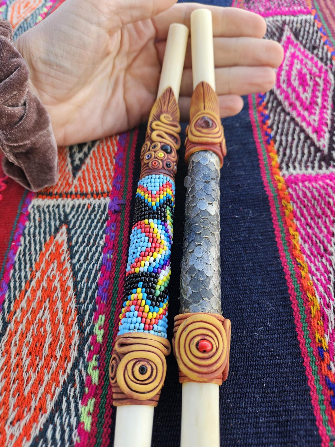 Snake Skin Bone Tepi Shipibo With Clay Decoration Rapeh Applicator - Etsy