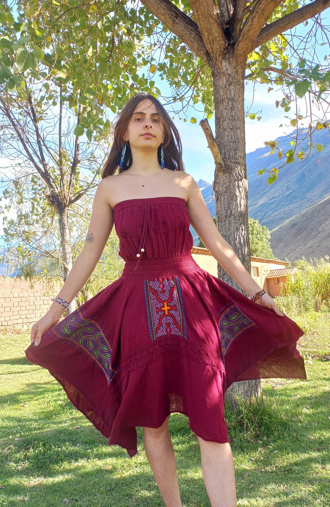 Bordeau Red Pointy Fairy Dress Flowers Ayahuasca Icaros Ceremonial ...