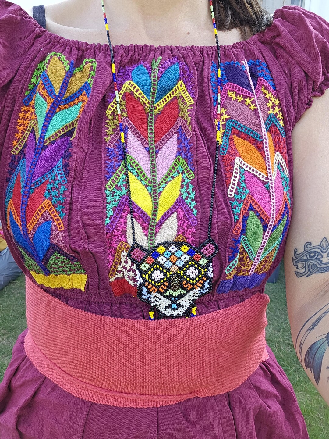 Temazcal Pink Ceremonial Dress Embroided Azteca Codes With Chumpi Belt ...