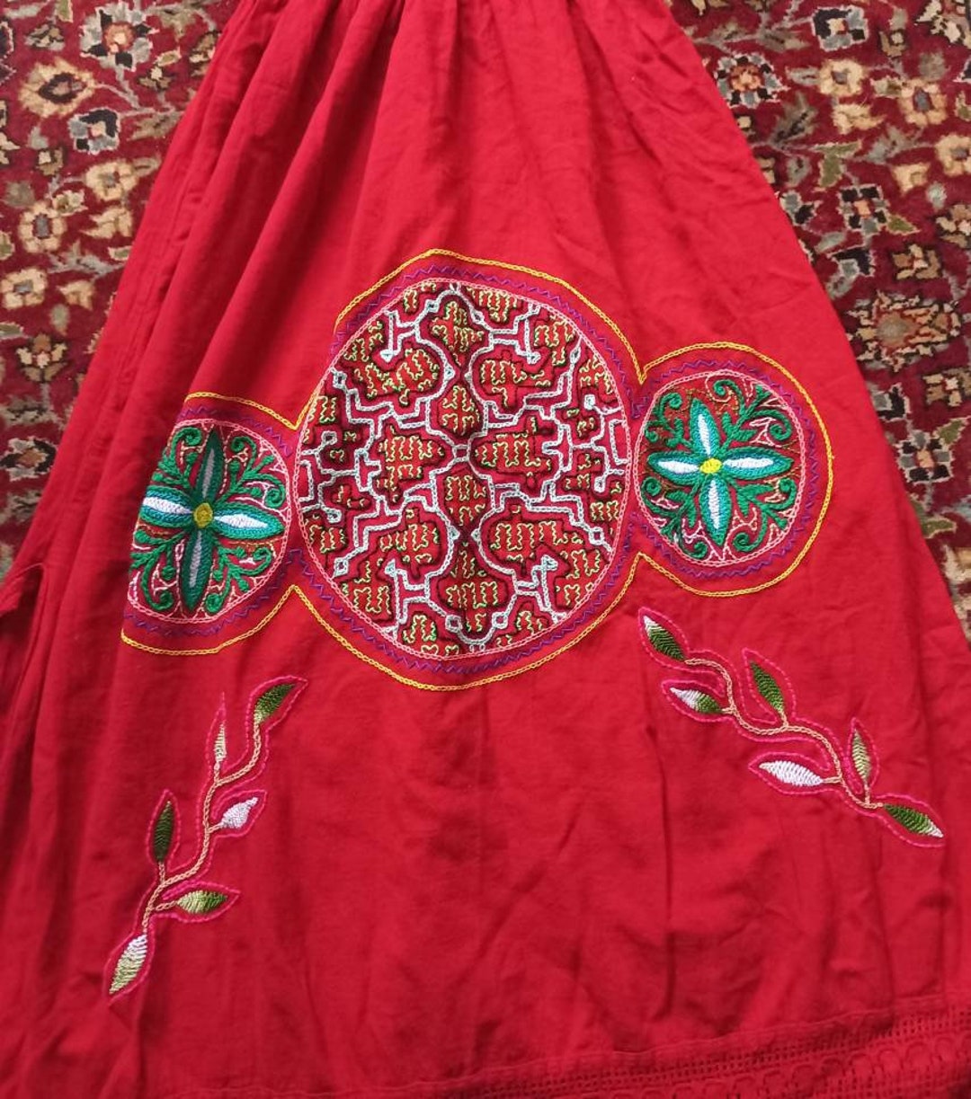 Red Handstitched Ceremonial Shipibo Long Icaros Dress Ayahuasca Jungle ...