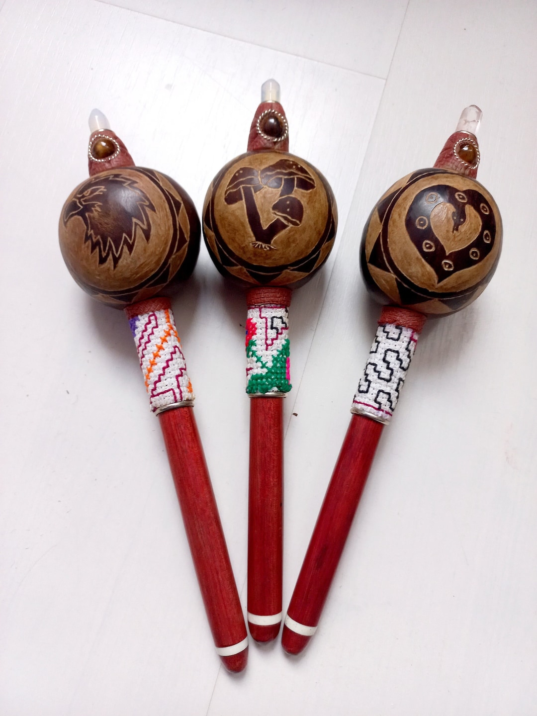 Eagle Ayahuasca Snake or Mushroom Maraca Rattle Ceremonial Instrument ...