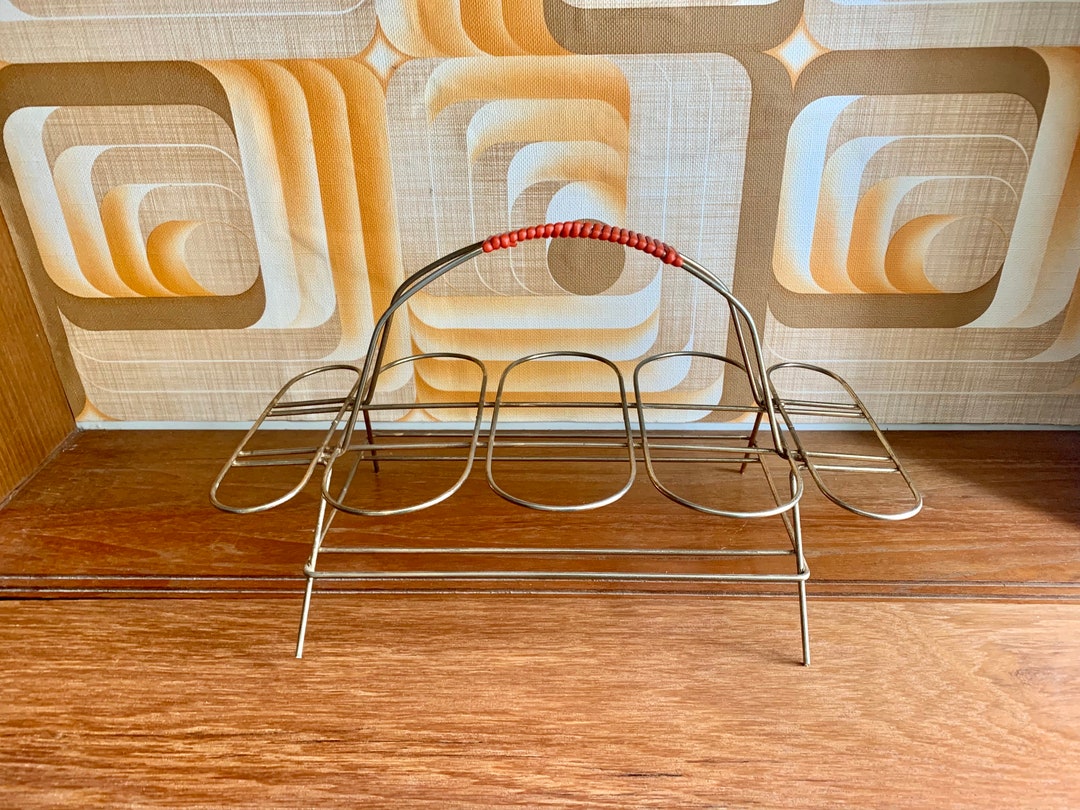 Vintage Atomic Glass Carrier Gold With Red Plastic Handle Vintage Home ...