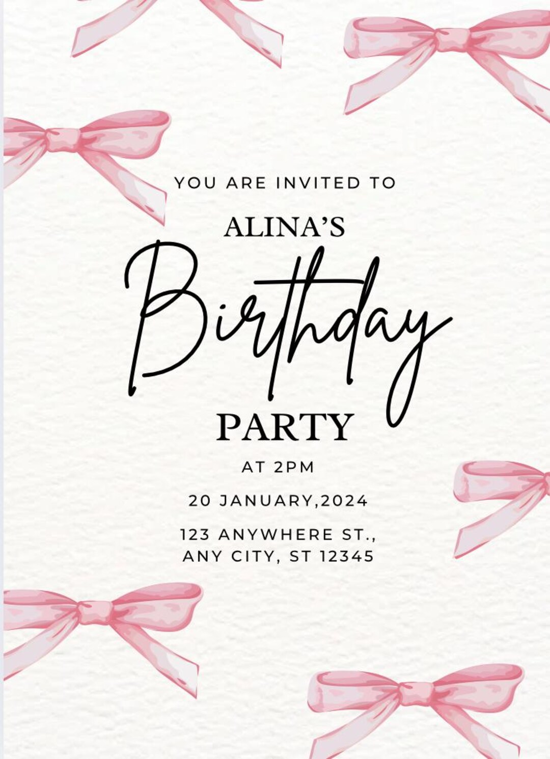 Bow Birthday Party Invitation - Etsy