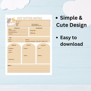 Pet Sitter Notes Digital Download | Dog Sitter Instruction | Pet Notes ...