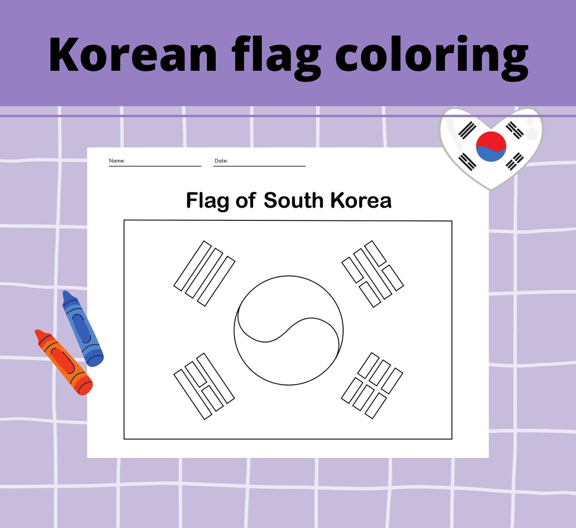 South Korean Flag Coloring Sheet, Korean Activity File, Png, Jpeg ...