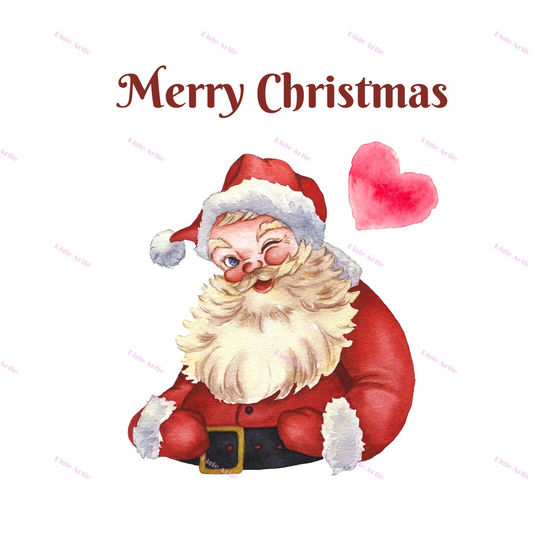 Santa Claus Heart Wink Christmas PNG, Holiday Illustration, Christmas ...