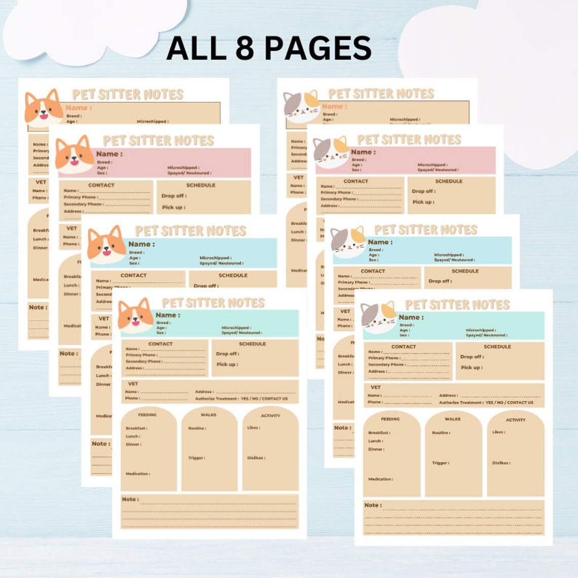 Pet Sitter Notes Digital Download | Dog Sitter Instruction | Pet Notes ...