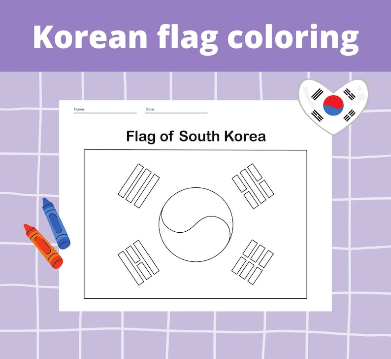 South Korean Flag Coloring Sheet, Korean Activity File, Png, Jpeg ...