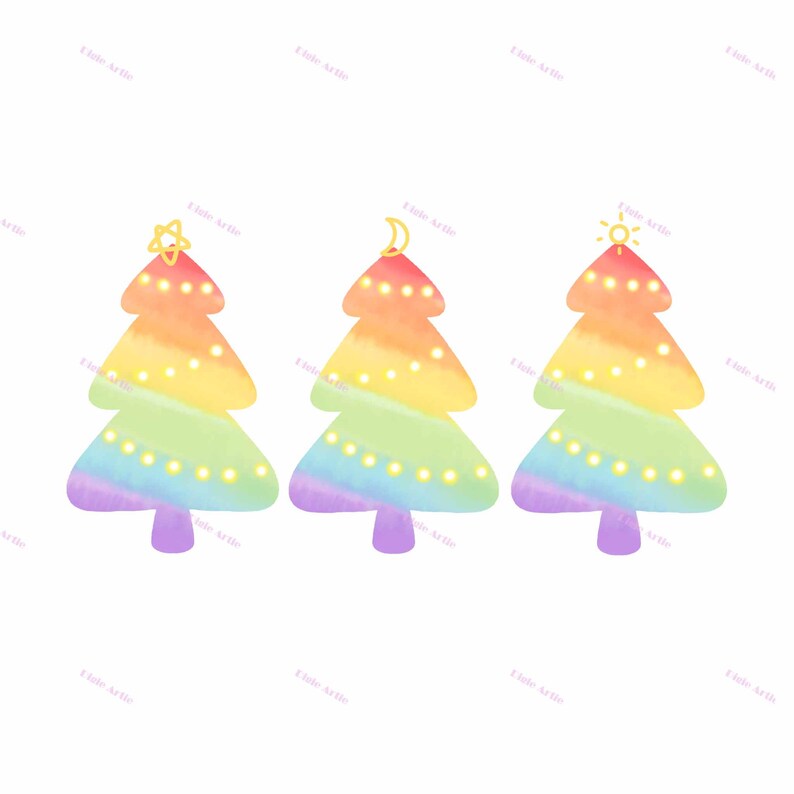 Watercolor Rainbow Christmas Tree PNG, Star Moon Sun Tree, Holiday ...