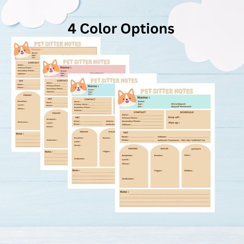 Pet Sitter Notes Digital Download Dog Sitter Instruction Pet Notes A4 ...