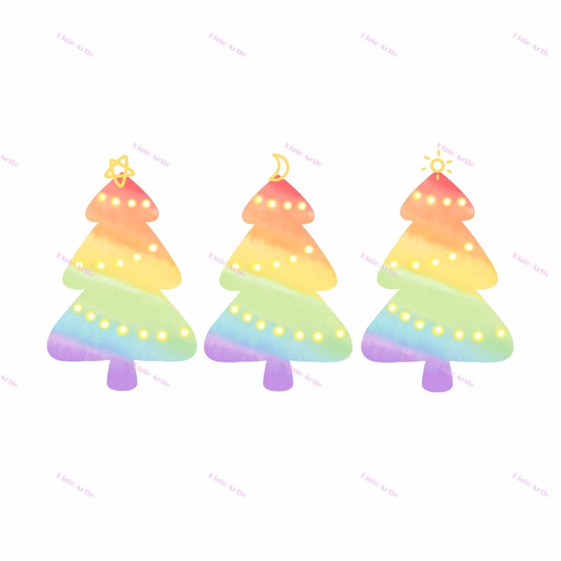 Watercolor Rainbow Christmas Tree PNG, Star Moon Sun Tree, Holiday ...