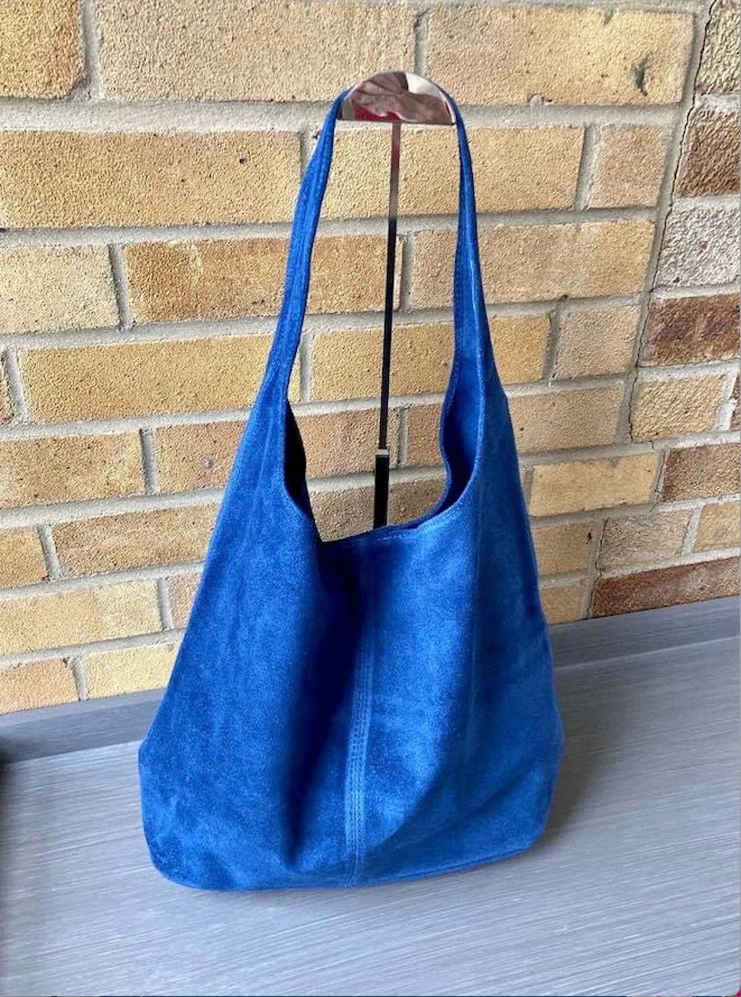 Soft Denim Blue Suede, Slouchy Style Bag, Made in Italy, Everyday ...
