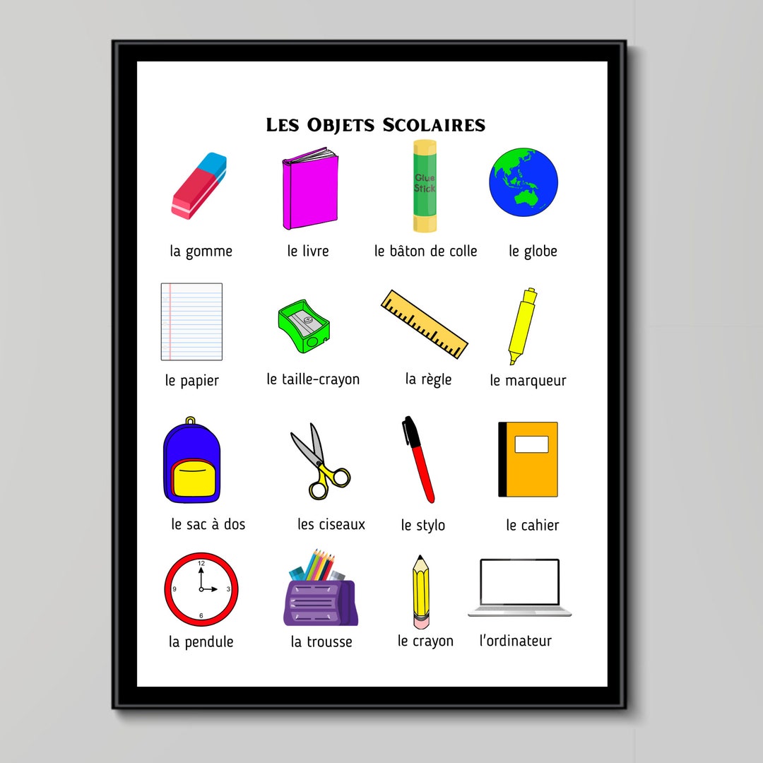 Les Objets Scolaires School Objects / French Posters / - Etsy