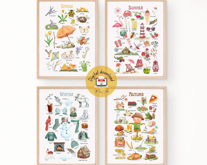 Four Seasons Wall Art Watercolor Winter Spring Summer Autumn - Etsy