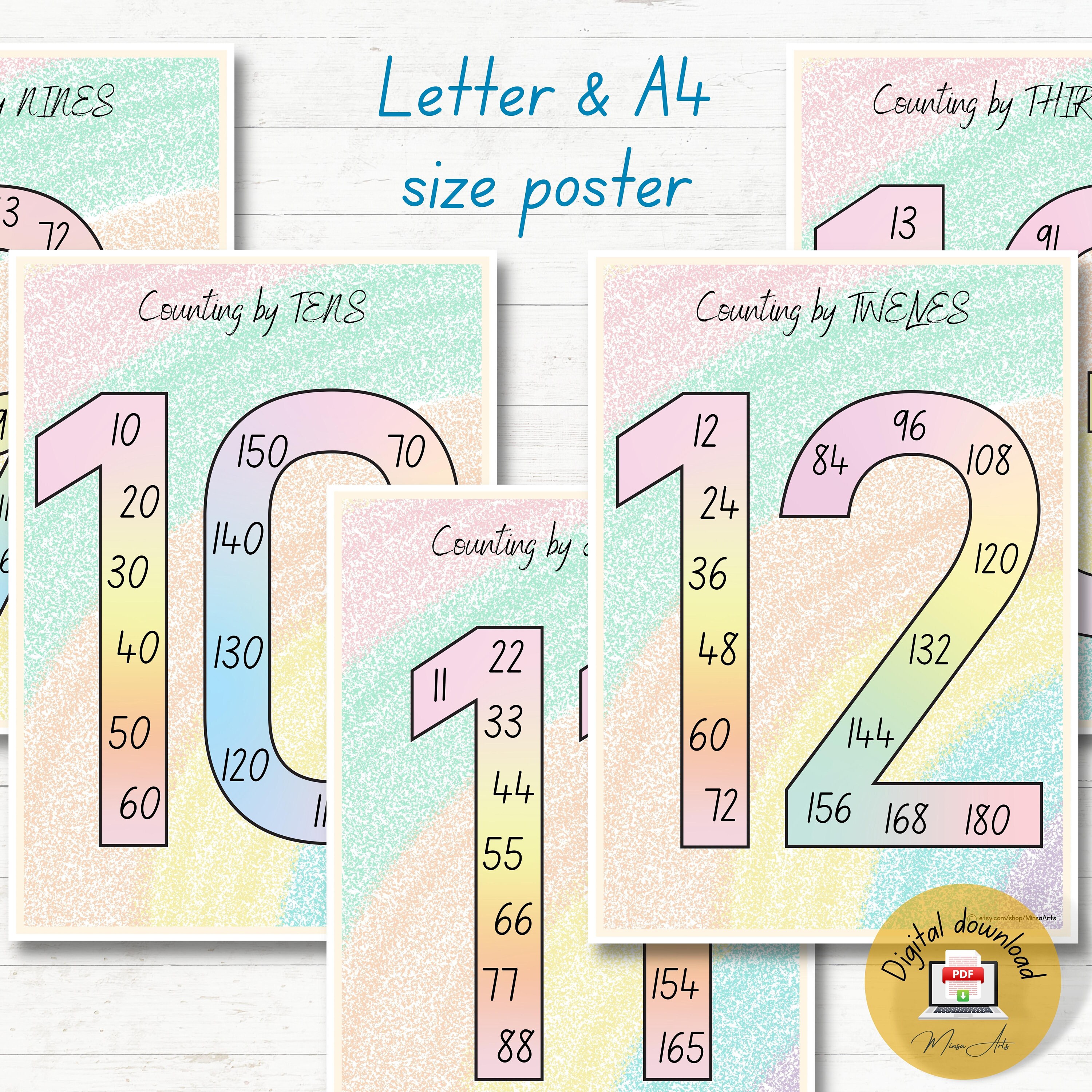 Rainbow Skip Counting Posters Multiplication Number Display - Etsy Canada