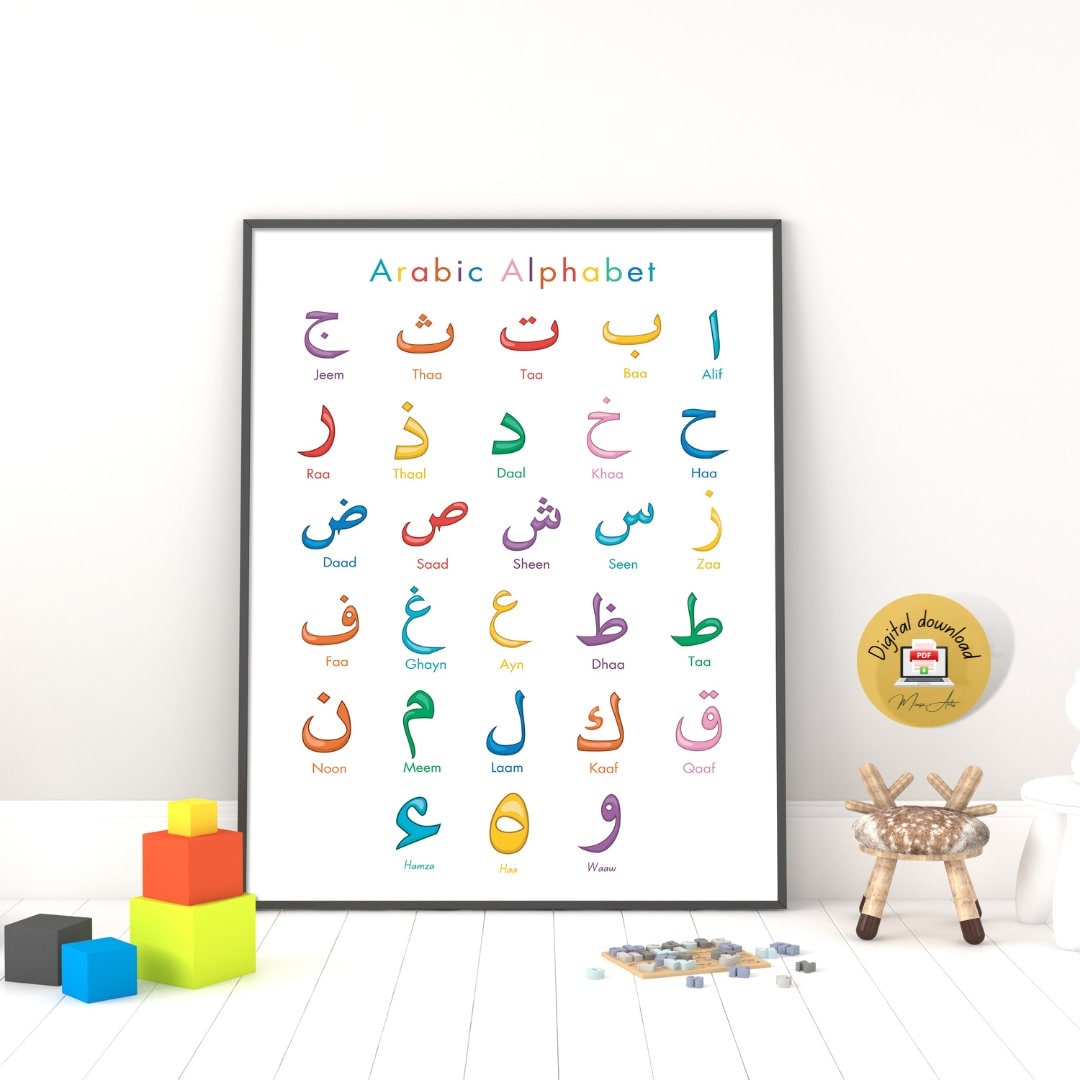 Arabic Alphabet Poster Kids Educational Wall Art Printable Islamic Wall ...