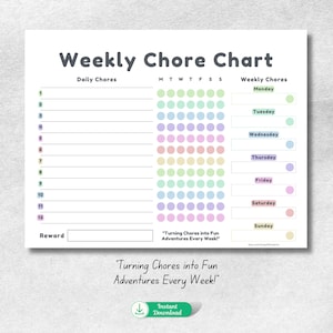 Kids Weekly Chore Chart, Printable Kids Daily Routine, Boost Kids ...