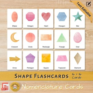 Shapes Watercolor Flashcards Nomenclature PRINTABLE Text Editable ...