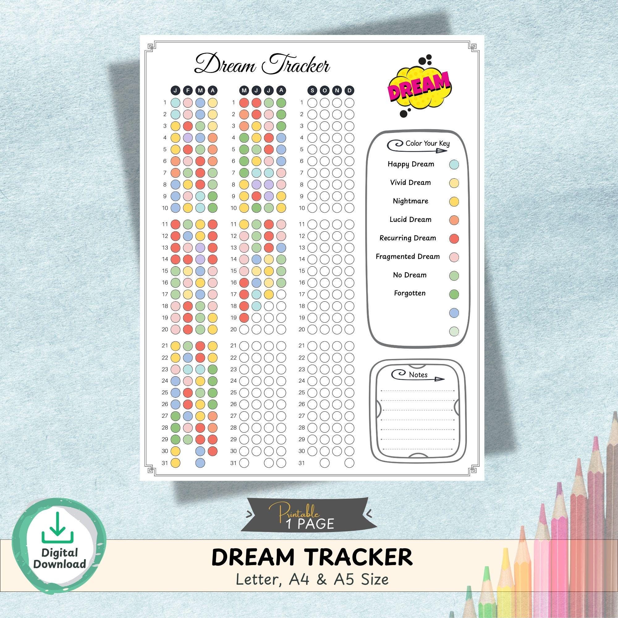 Dream Tracker Printable | Daily Dream Log | Sleep Journal Page | A4 A5 ...
