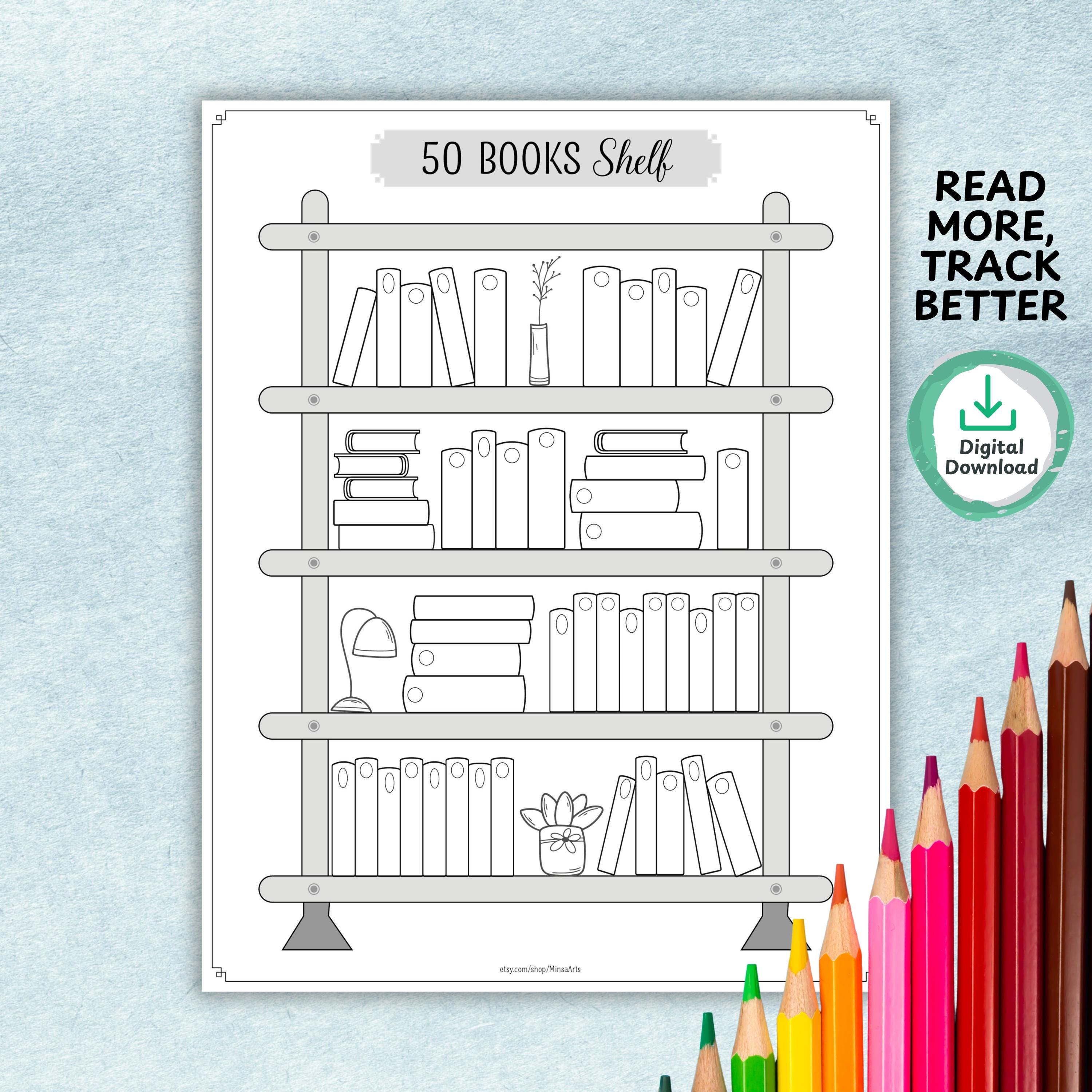 Bookshelf Reading Tracker PRINTABLE | Track 50 & 100 Books | Book Log ...