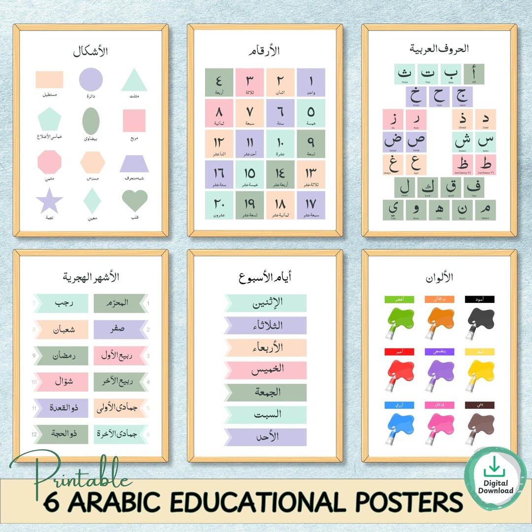 Arabic Learning Poster: Alphabet, Numbers, Shapes (digital Download) - Etsy