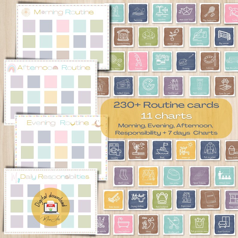 Lined Style Toddlers Routine Cards With 11 Charts Bedtime - Etsy