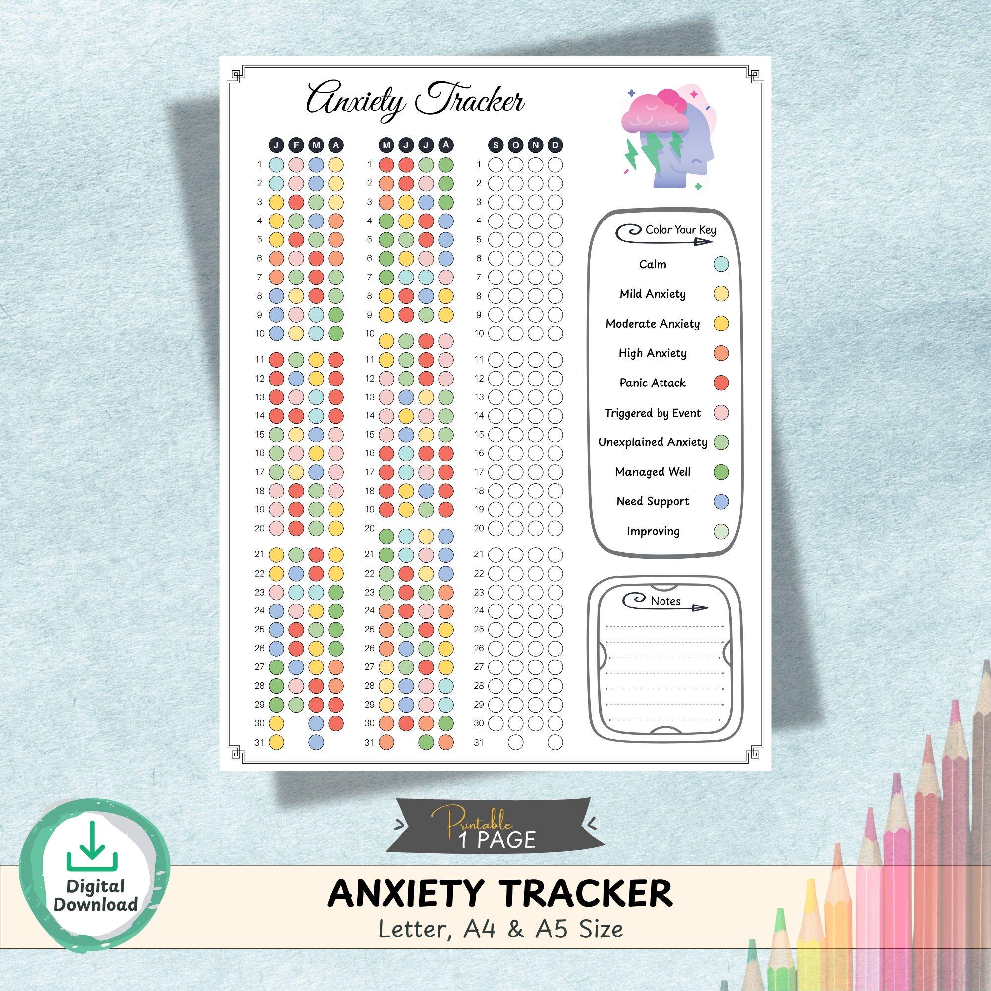 Daily Anxiety Tracker Printable | Monthly Mood Chart (digital Download ...