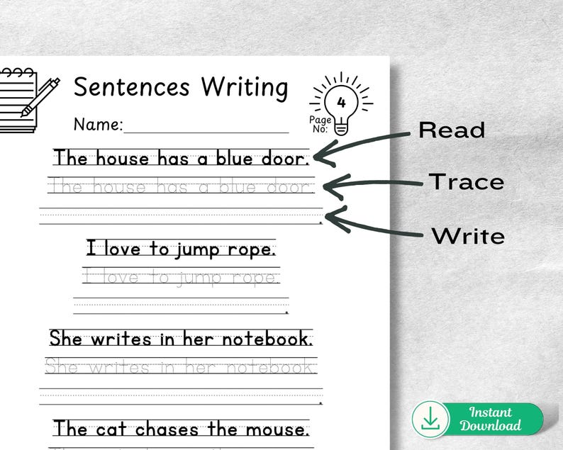 Sentence Writing Practice: 1st-4th Grade Worksheets (PDF) - Etsy