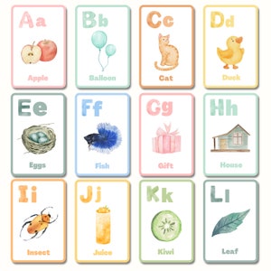 Watercolor Alphabet Flashcards, ABC Montessori Cards, Homeschool ...