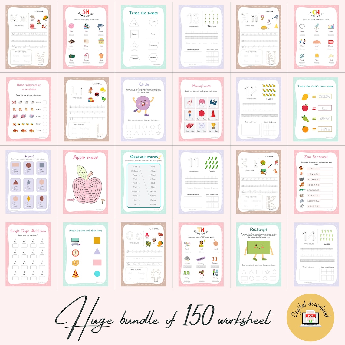 Printable Worksheets Bundle Alphabet Tracing Color - Etsy