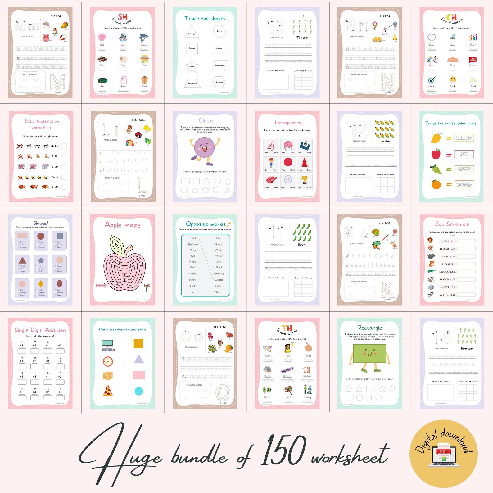 Printable Worksheets Bundle Alphabet Tracing Color - Etsy