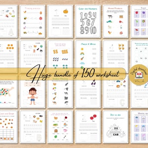 Printable Worksheets Bundle, Alphabet, Tracing, Color, Numbers, Shapes ...