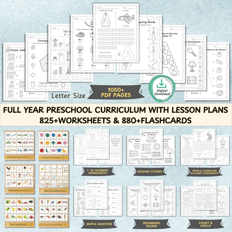 Printable Full Year Preschool Curriculum Worksheets With Lesson Plans ...